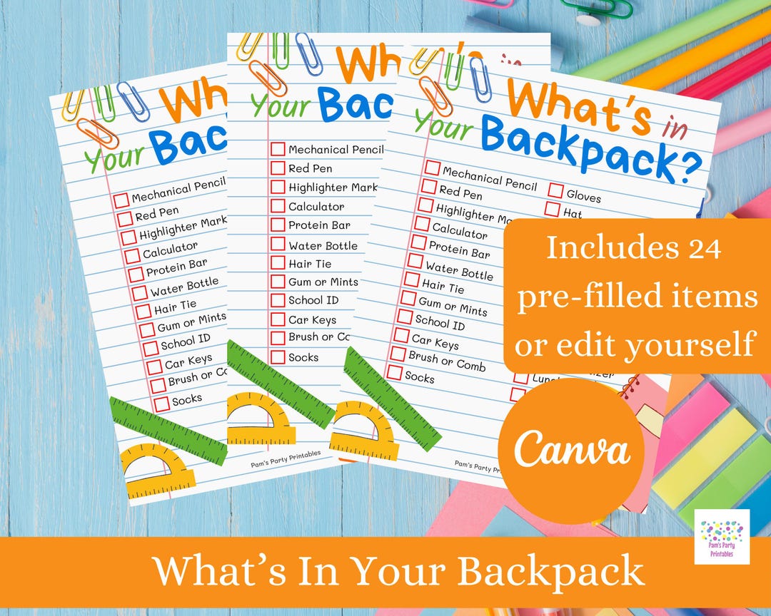 What's in Your Backpack Game: Classroom Icebreaker, Printable Canva ...