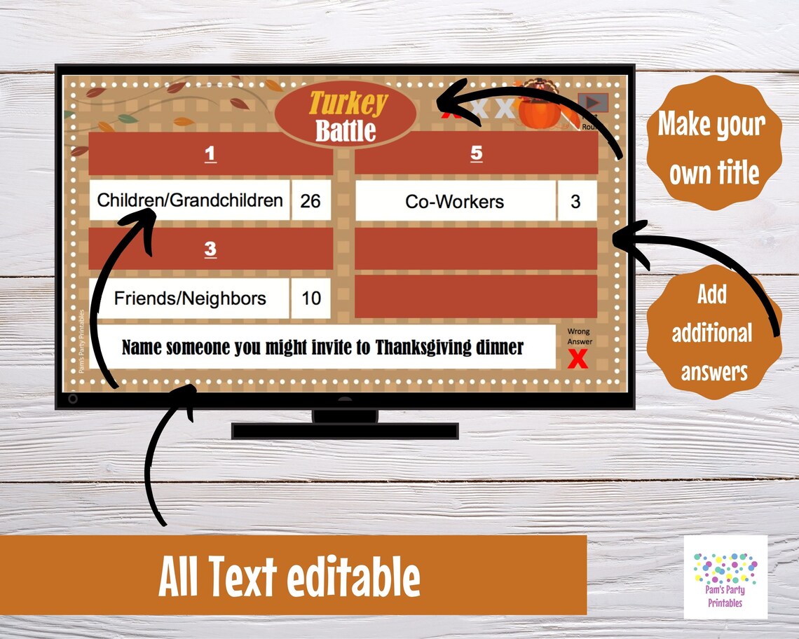 Virtual or Large Screen Game Thanksgiving Turkey Battle | Etsy