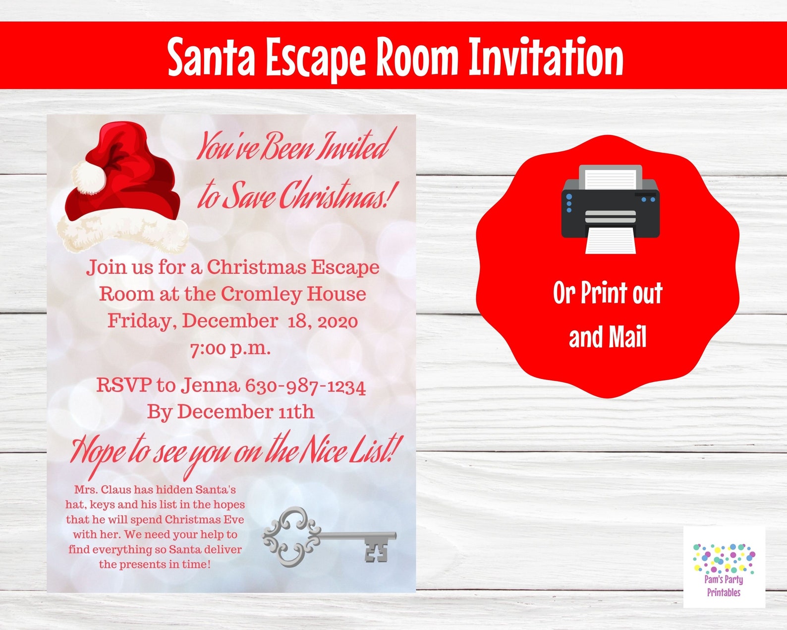 Digital Invitation for Oh No Santa's List is Missing A DIY Escape Room ...