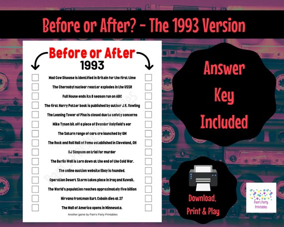 1993 Before or After Game - 30th birthday, 30th Anniversary, Class of ...
