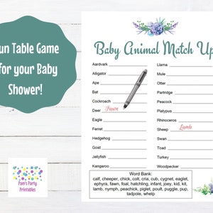 Succulents Themed Baby Shower Baby Shower Baby Animal Match up ...
