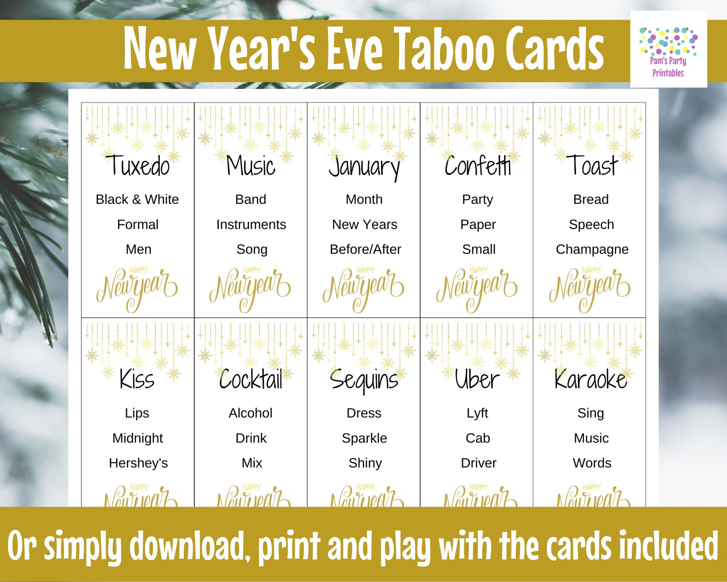 New Year's Eve Taboo Game: 40 Printable Cards (fillable PDF) - Etsy