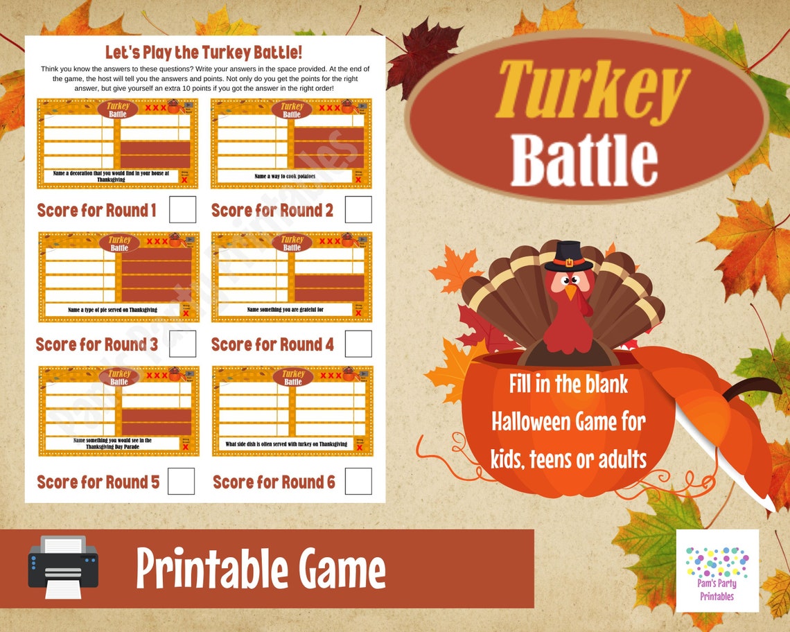 Turkey Battle Game Show Printable Game Thanksgiving Trivia - Etsy