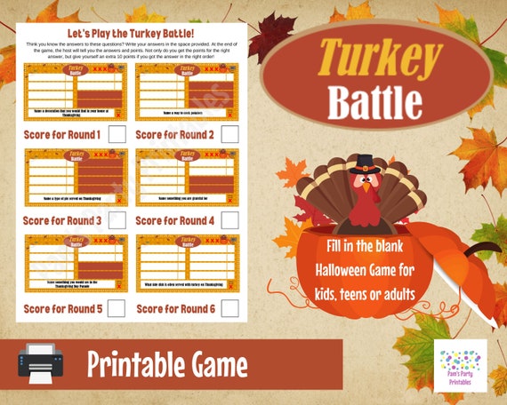 Turkey Battle Game Show Printable Game Thanksgiving Trivia - Etsy