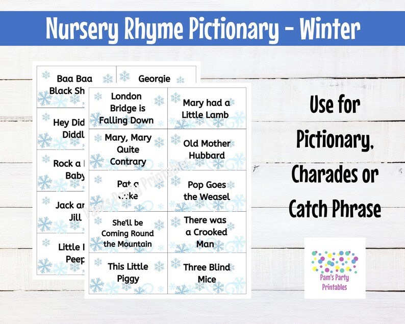 Winter Theme Nursery Rhyme Pictionary Printable Cards Baby - Etsy