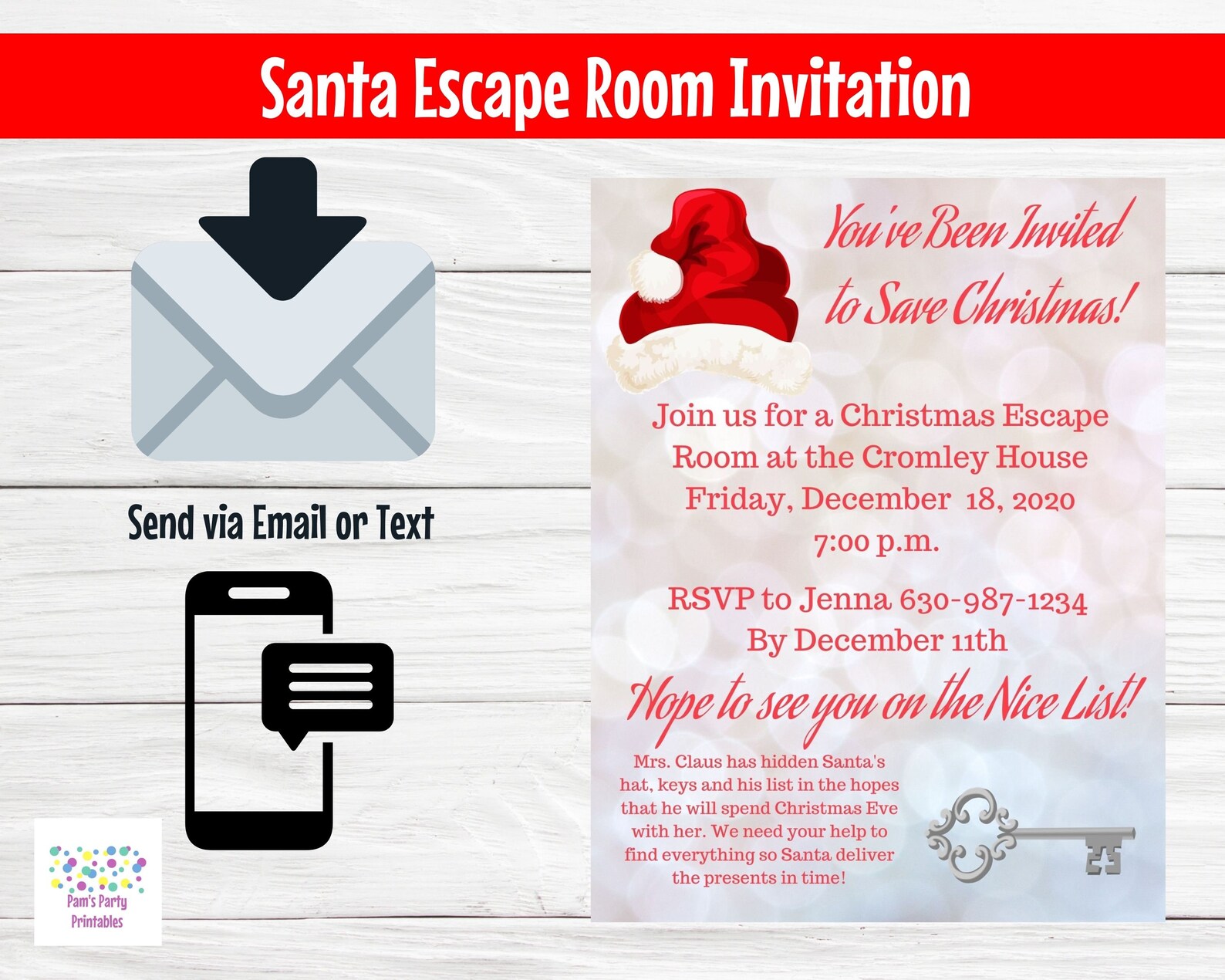 Digital Invitation for Oh No Santa's List is Missing A DIY Escape Room ...