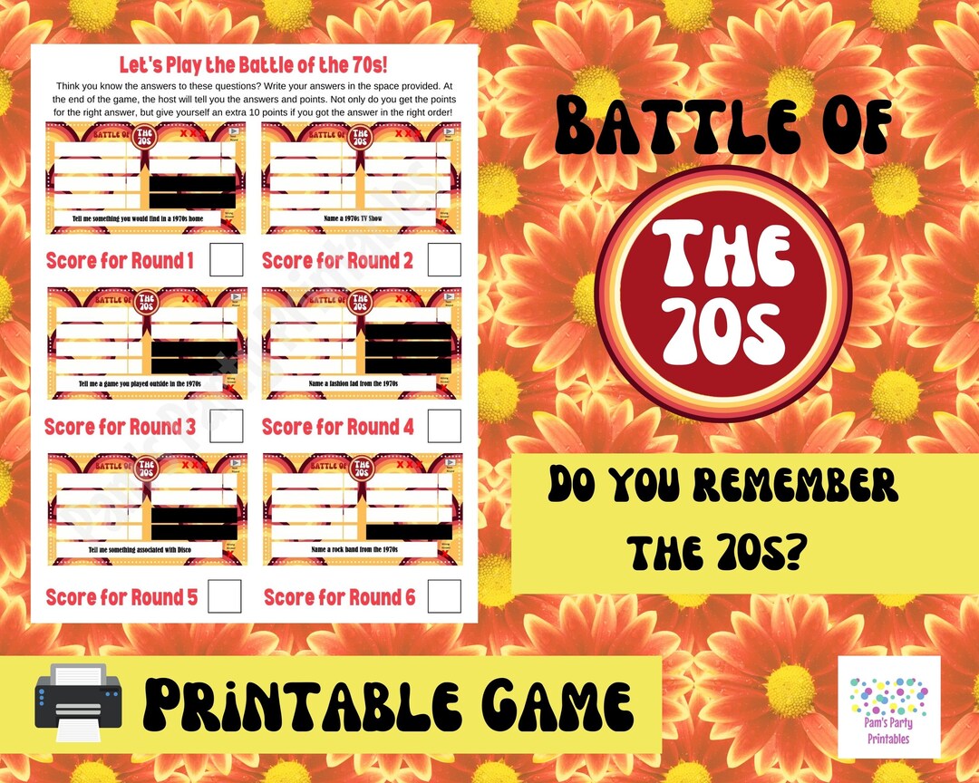 Battle of the 70s Game Show: Printable Party Game (PDF) - Etsy
