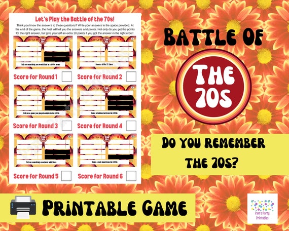 Battle of the 70s Game Show Printable Game, Girls Night, 50th birthday ...