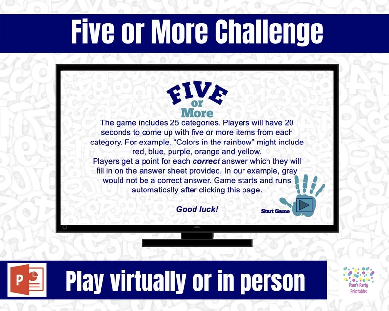 Virtual Game Five or More Challenge Powerpoint Game - Etsy