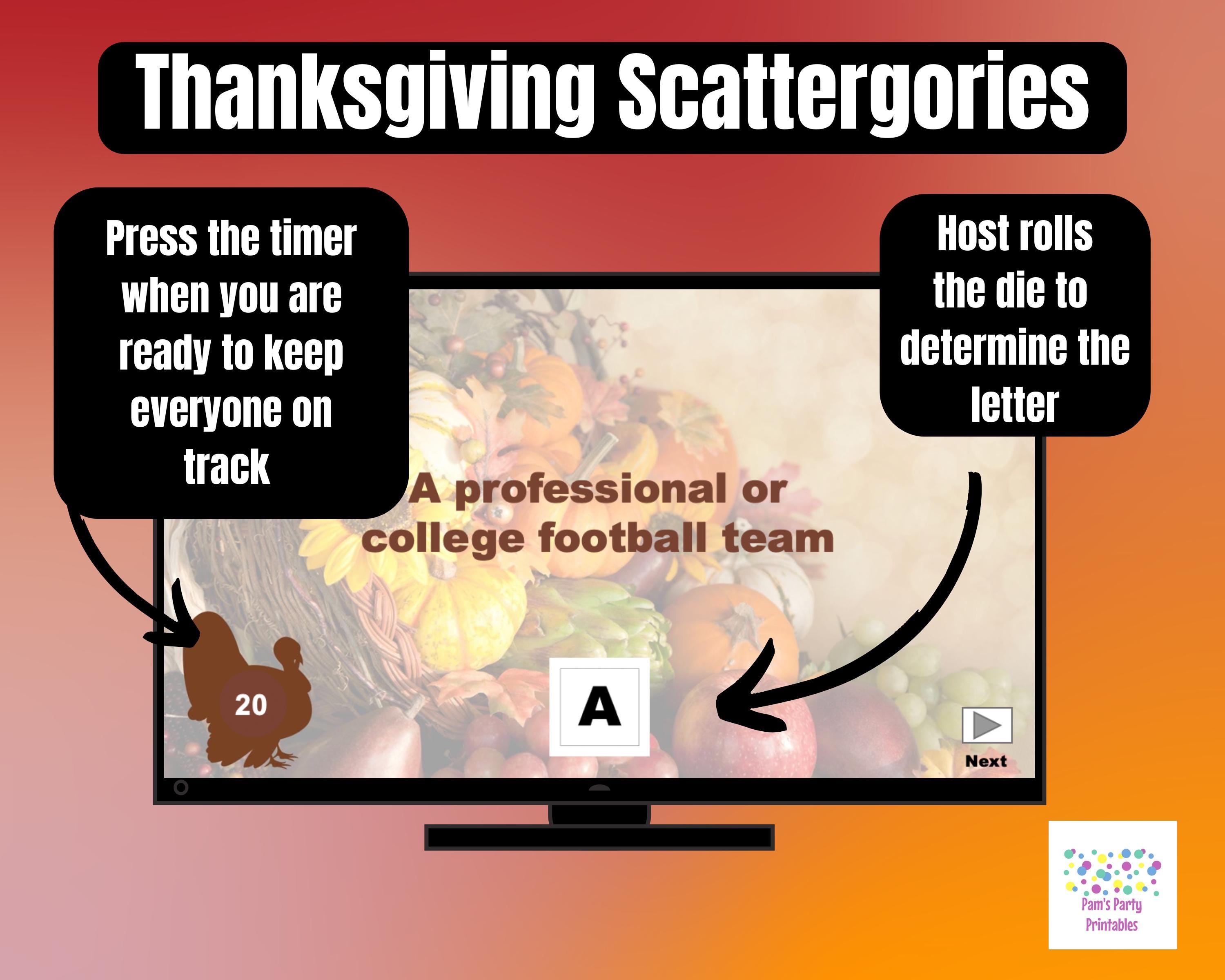 Thanksgiving Scattergories Powerpoint Game Halloween Themed Word Game ...