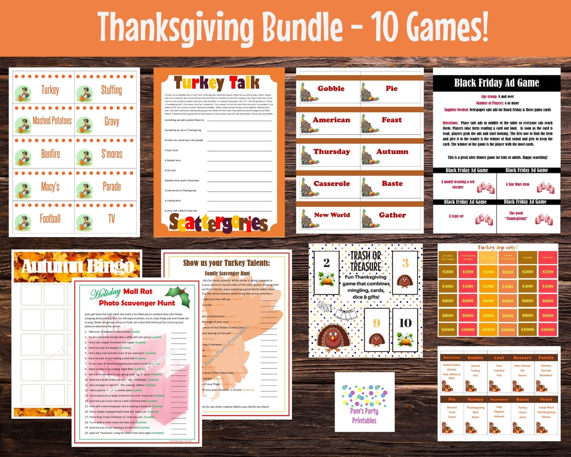 Thanksgiving Printable Games Bundle lot of 10 Games Taboo - Etsy