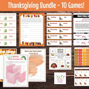 Thanksgiving Printable Games Bundle -lot of 10 Games - Taboo, Scavenger ...