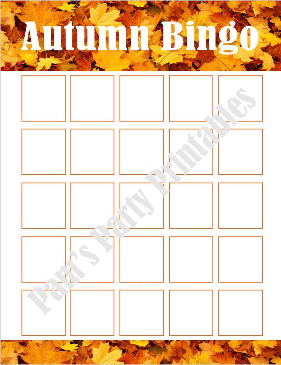 Blank Autumn Fall Thanksgiving Bingo Printable for DIY Sticker | Etsy