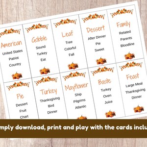 Thanksgiving Taboo Game Printable Cards for Thanksgiving Editable PDF ...