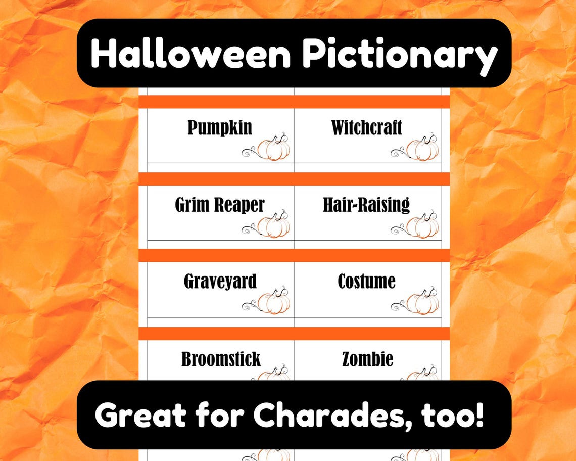 Halloween Pictionary and Charades Spooky Printable Game Cards Editable ...