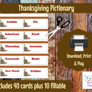 Thanksgiving Pictionary Game Cards. Thanksgiving Charade. Thanksgiving ...