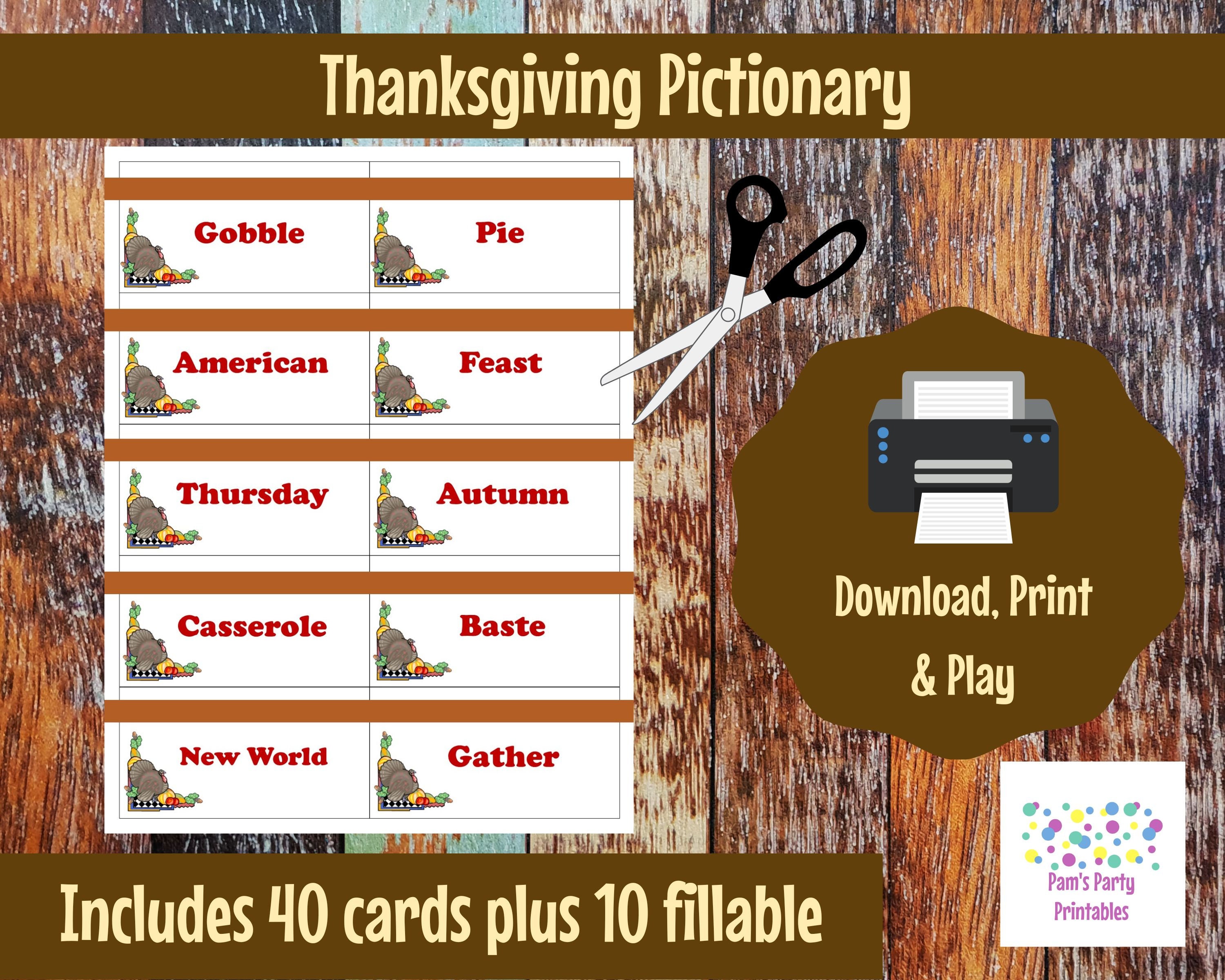 Thanksgiving Pictionary Game Cards. Thanksgiving Charade. - Etsy