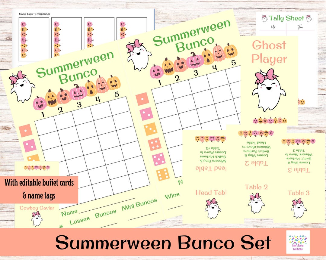 Bunco Sheets for Summerween, Halloween Pastel Bunco Sheets, Summertime ...