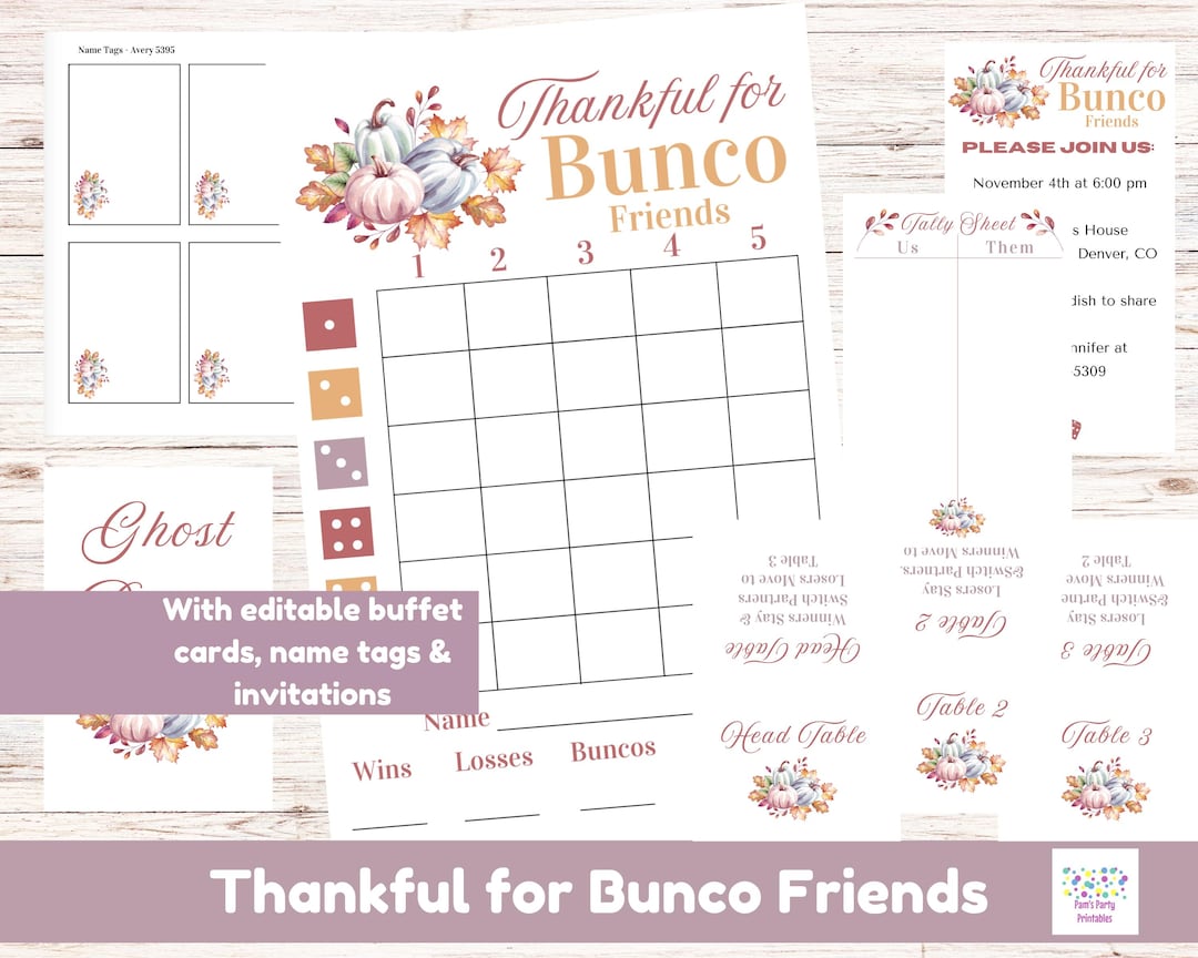 Thankful for Bunco Friends Score Sheets Thanksgiving Bunco Printable ...