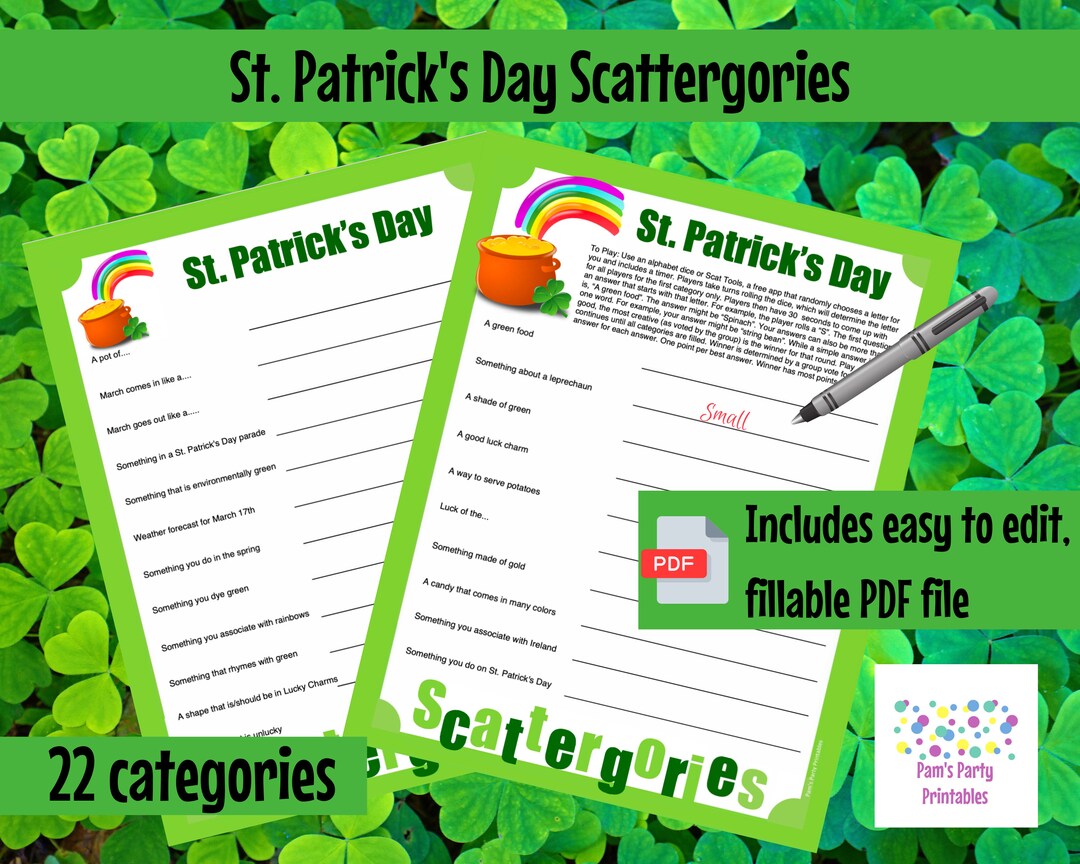 St. Patrick's Day Scattergories Game: Printable Fill-in-blank (PDF) - Etsy
