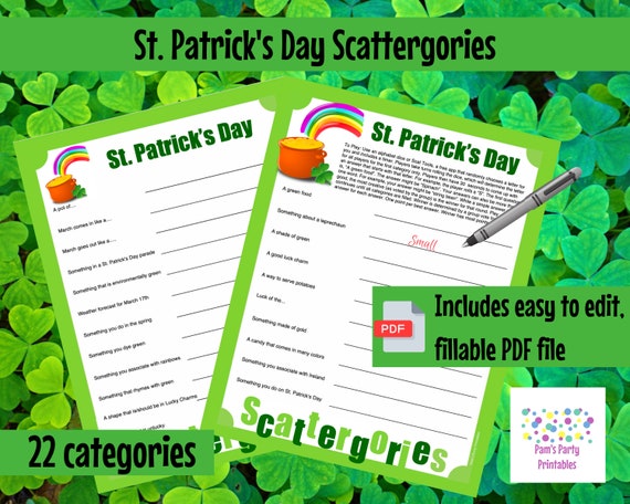 St. Patrick's Day Scattergories- Printable St. Pat's Day Game ...