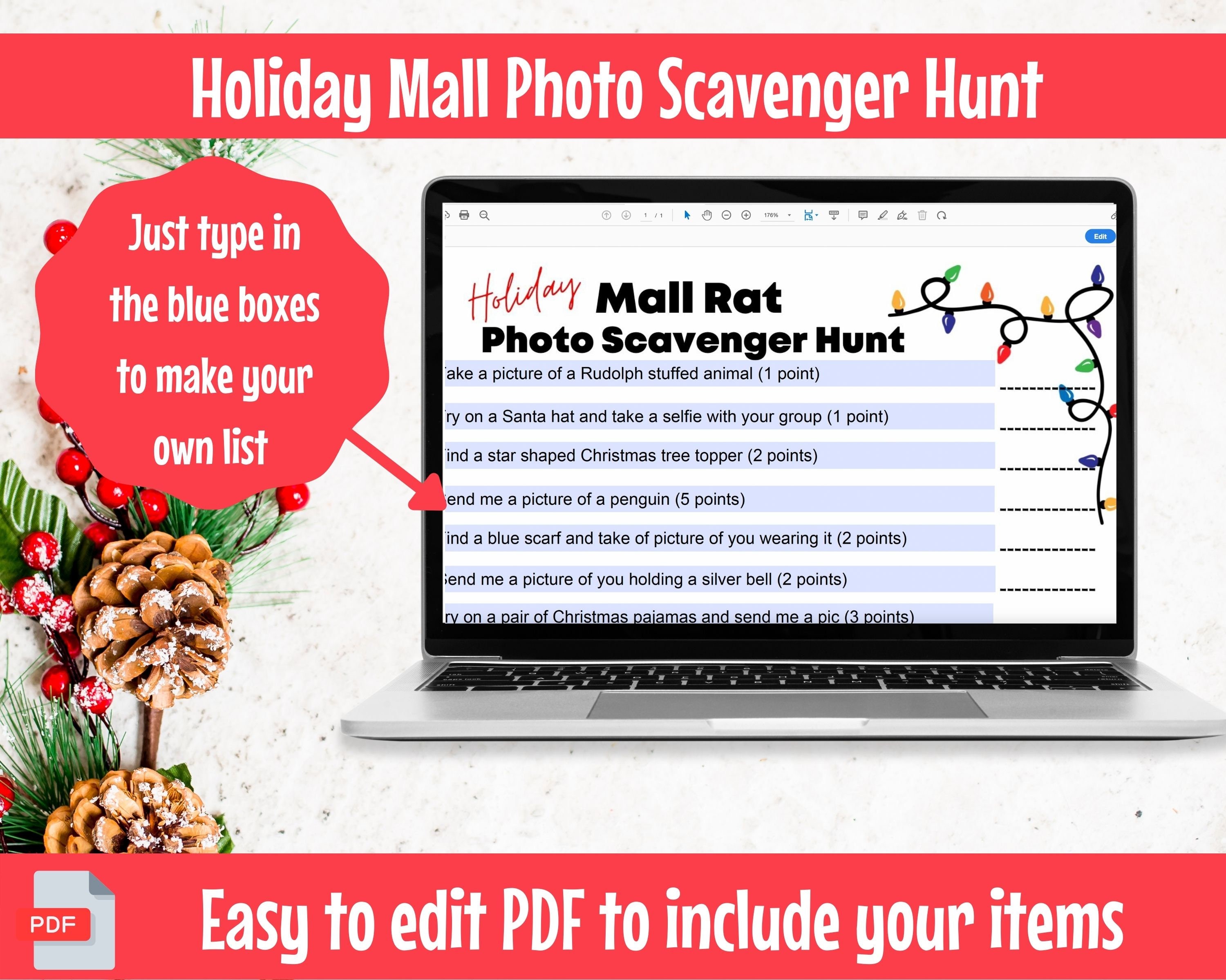 Holiday Mall Photo Scavenger Hunt: Family Christmas Game (editable PDF ...