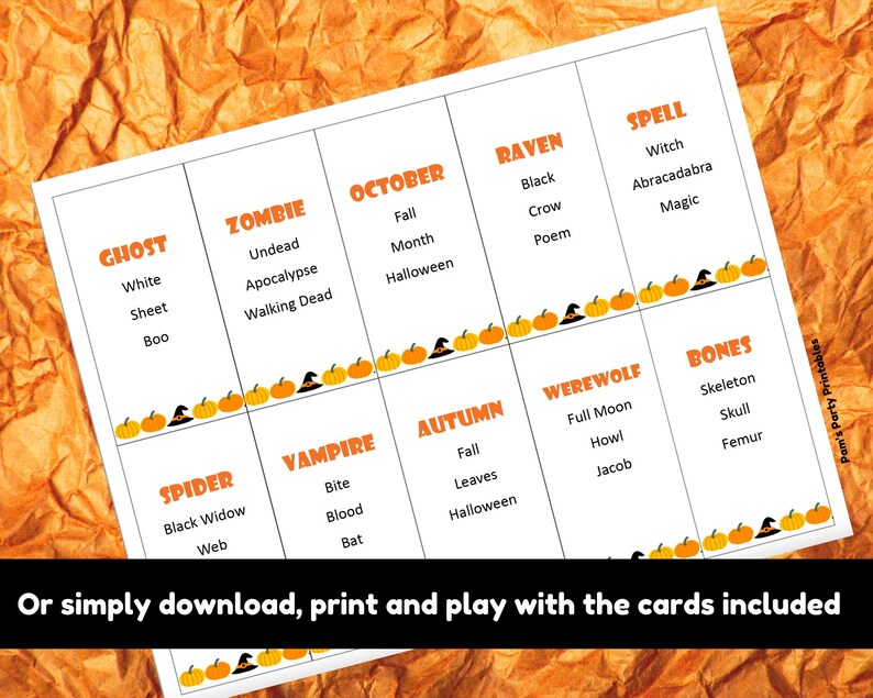 Halloween Taboo Game Printable Spooky Word Cards Editable PDF Halloween ...