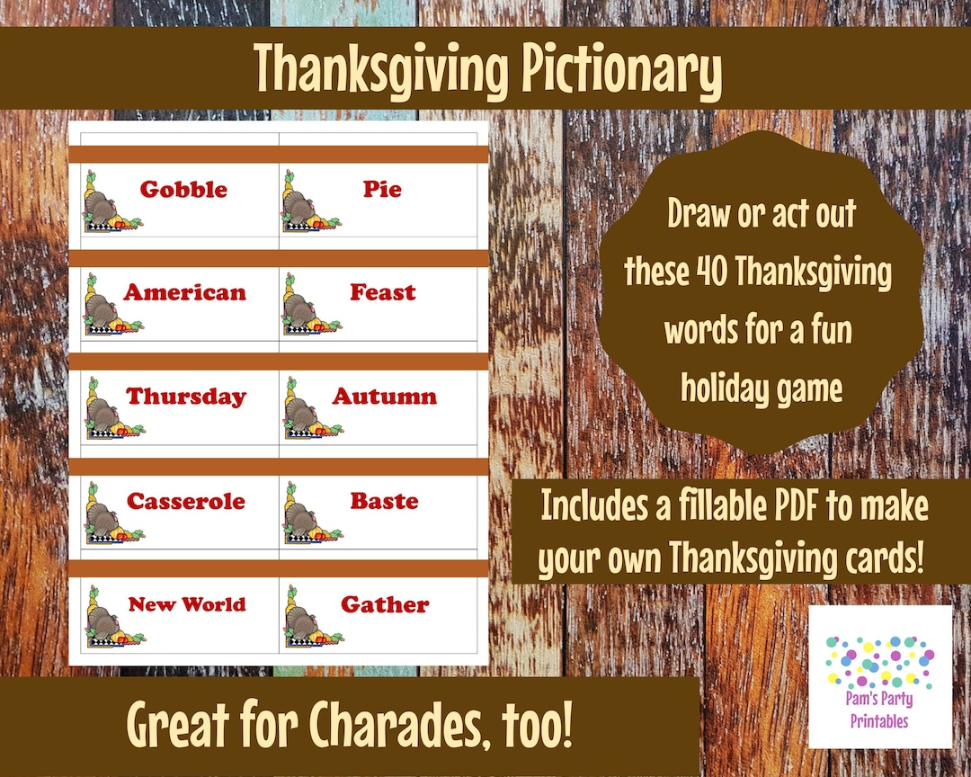 Thanksgiving Pictionary Game Cards. Thanksgiving Charade. Thanksgiving ...
