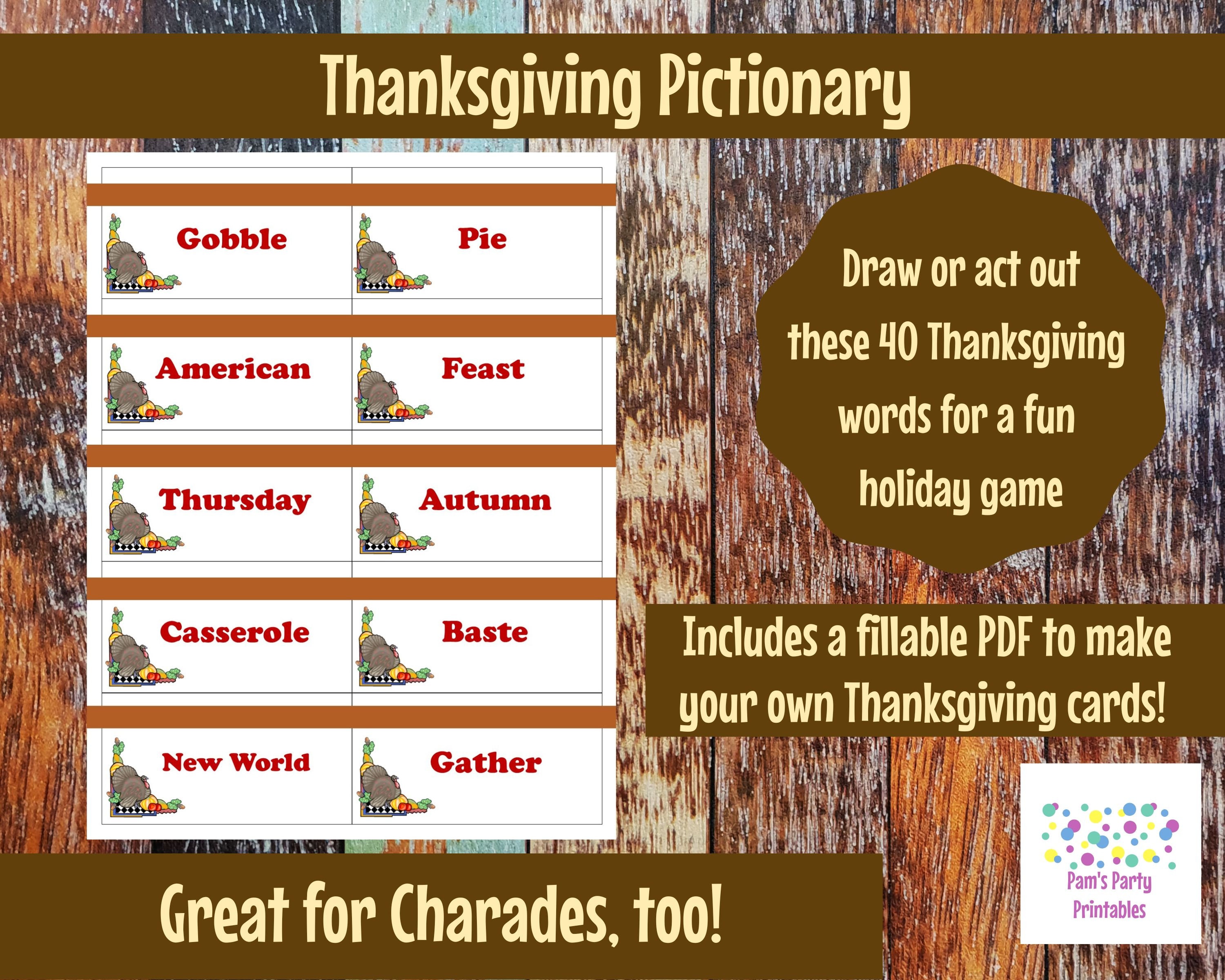 Thanksgiving Pictionary Game Cards. Thanksgiving Charade. - Etsy