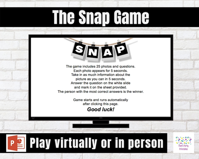 The Snap Anytime Memory Game Virtual Zoom or Large Screen - Etsy