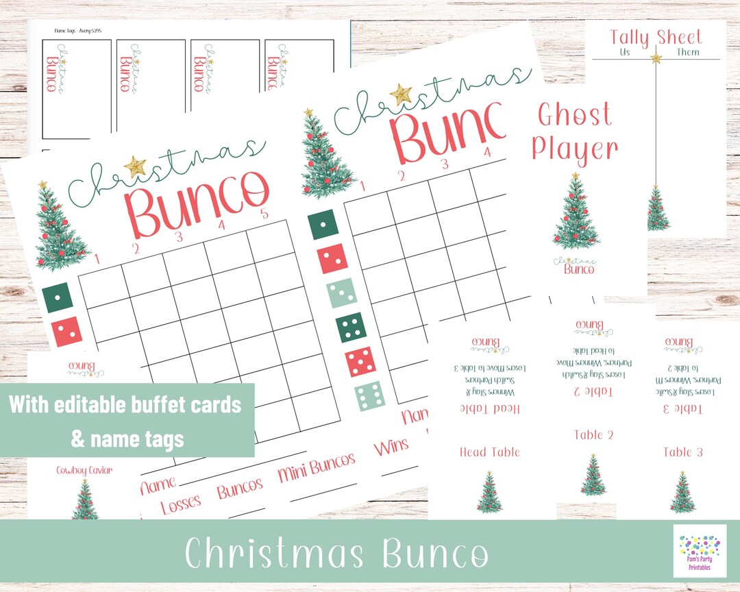 Christmas Tree Bunco Score Sheets, Simple Christmas Theme, Red and ...
