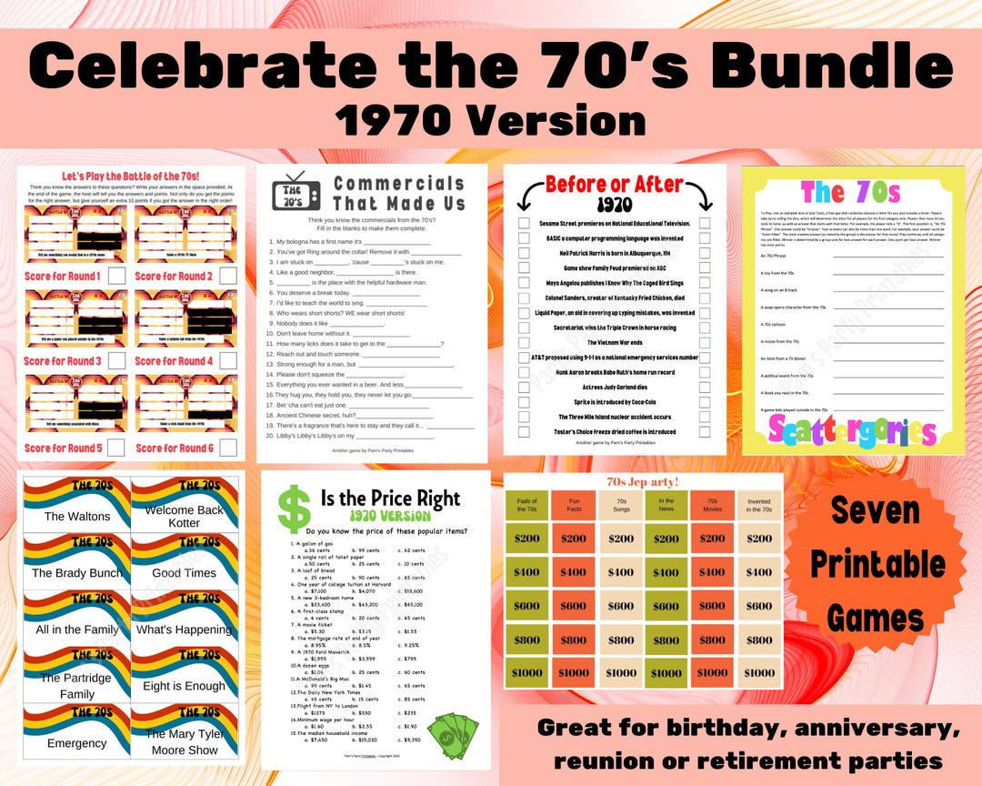 1970s Trivia Game Bundle: 7 Printable Party Games (digital Download) - Etsy