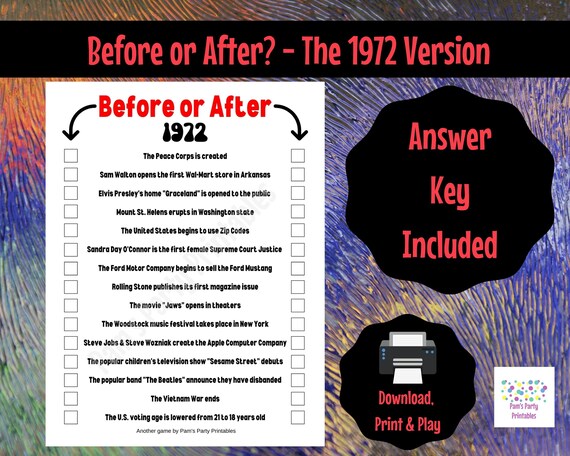 1972 Before or After Game - 50th birthday, 50th Anniversary, Class of ...