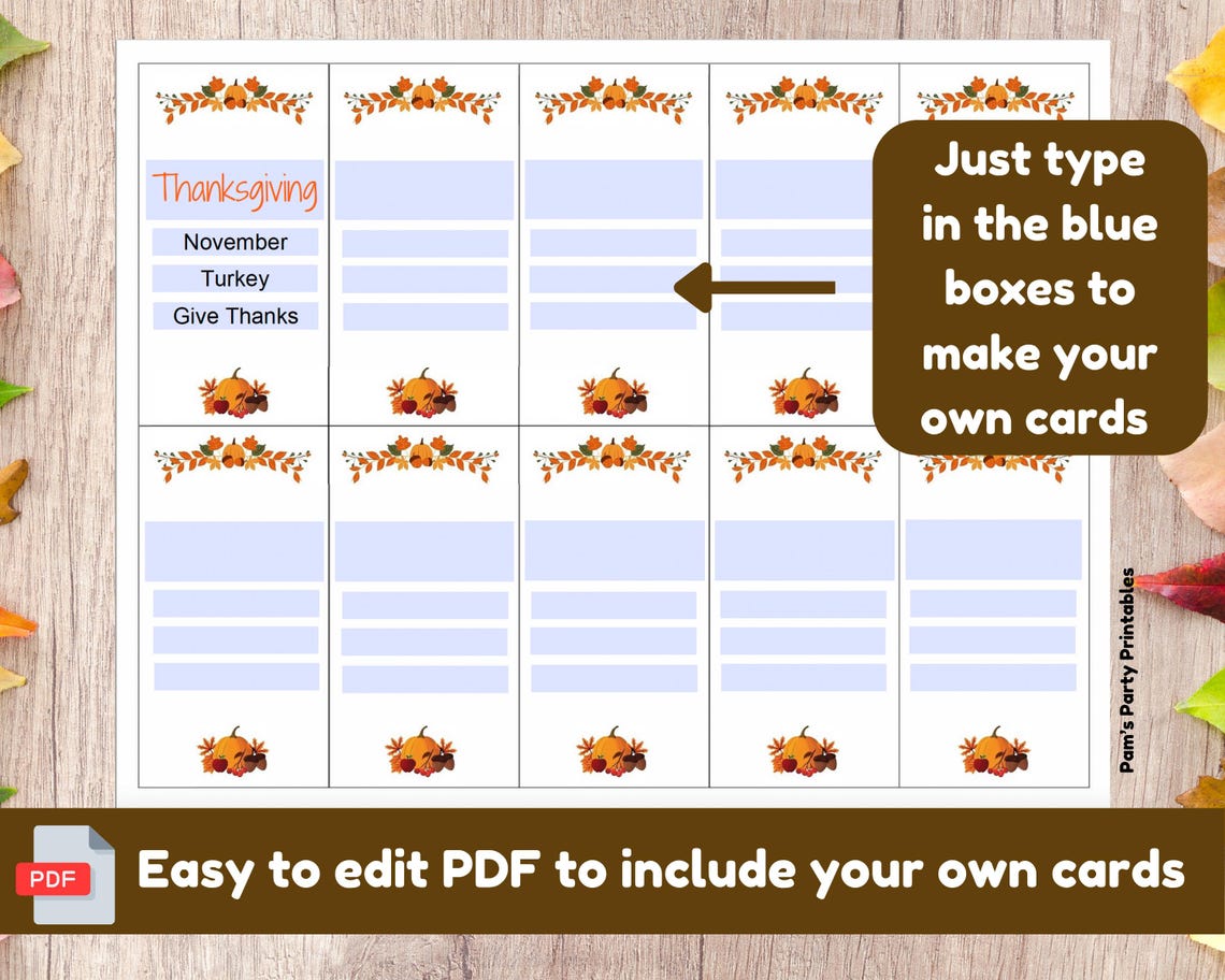 Thanksgiving Taboo Game Printable Cards for Thanksgiving Editable PDF ...
