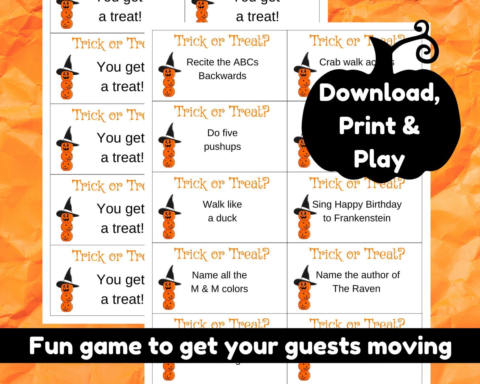 Halloween Trick or Treat Game Cards Editable PDF Kids Printable Party ...