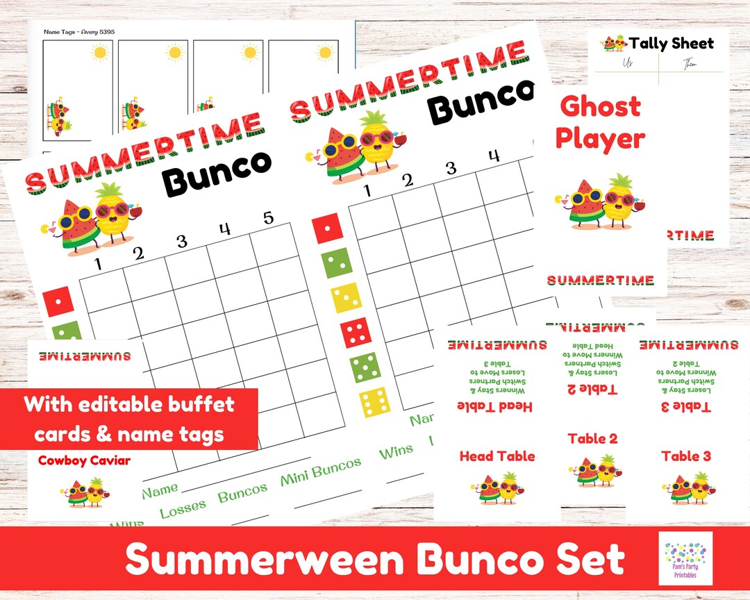 Bunco Sheets for Summer, Watermelon & Pineapple Bunco Sheets ...