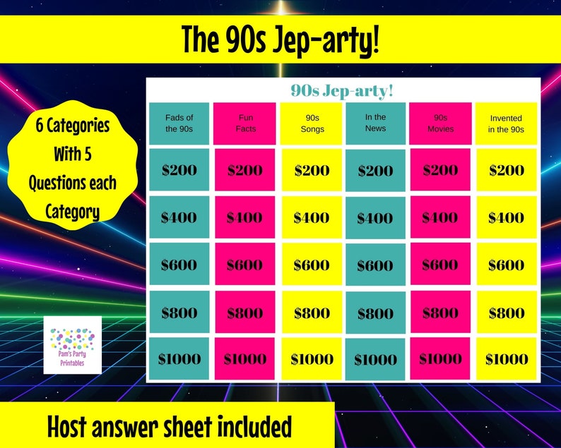 90s Trivia Jep-arty! Printable Game (PDF) - Etsy