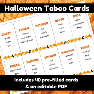 Halloween Taboo Game Printable Spooky Word Cards Editable PDF Halloween ...