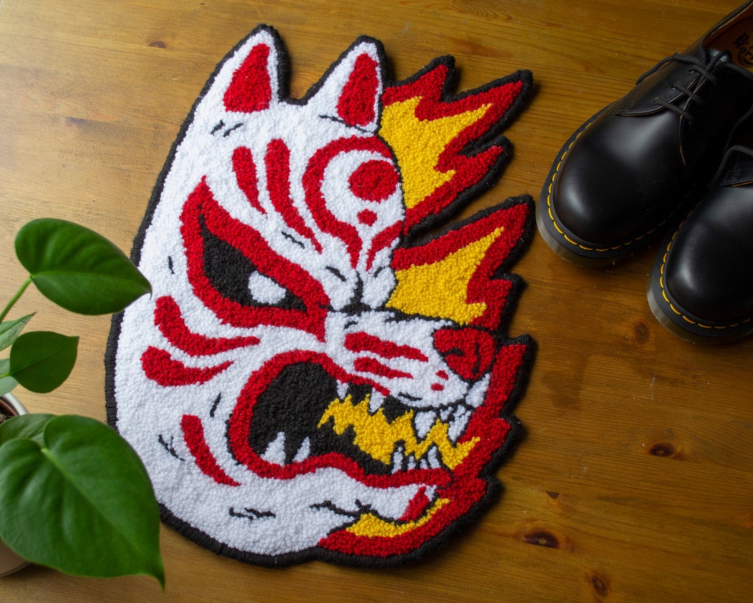 KITSUNE Rug Handmade Punch Needle Rug Illustrative Wall Hanging - Etsy