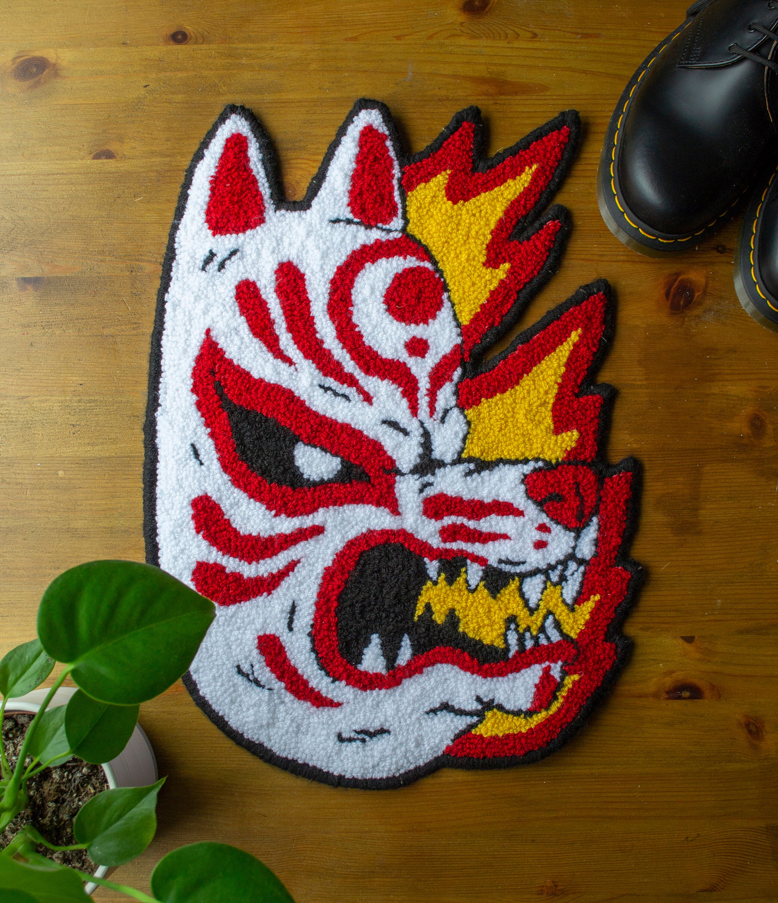 KITSUNE Rug Handmade Punch Needle Rug Illustrative Wall - Etsy