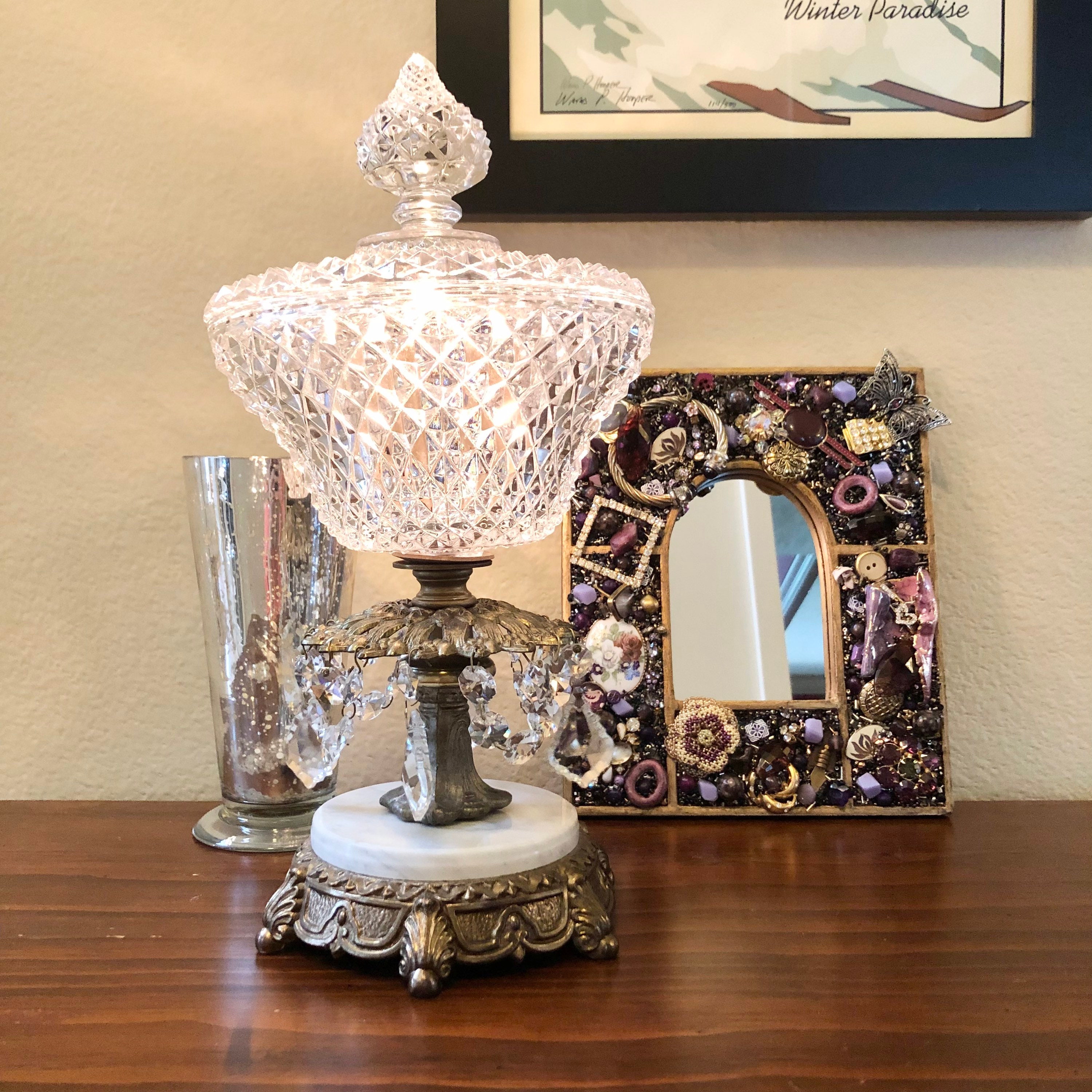 Maximalist Purple Wall Mirror With Vintage Jewelry, Mirror With Purple ...