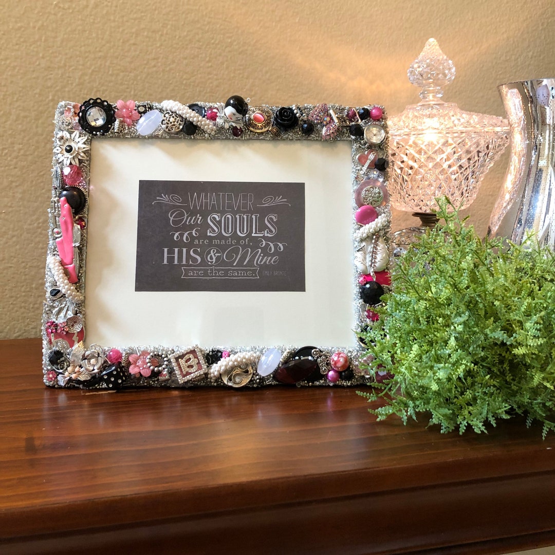 8x10 Jeweled Picture Frame Pink Black Silver - Etsy