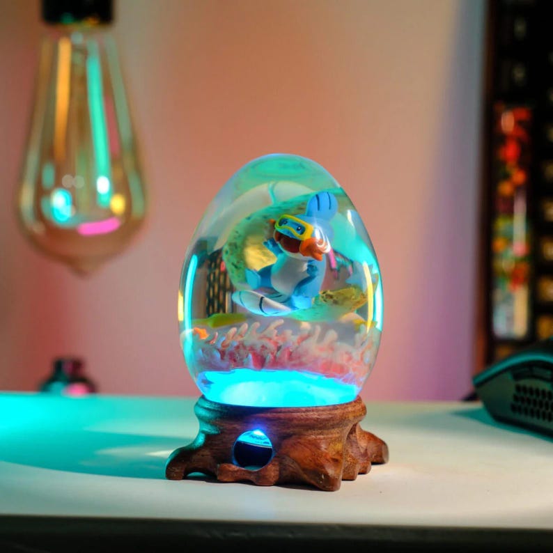 Pokemon Mudkip Epoxy Resin Egg Lamp Water Type Night Light Handmade ...