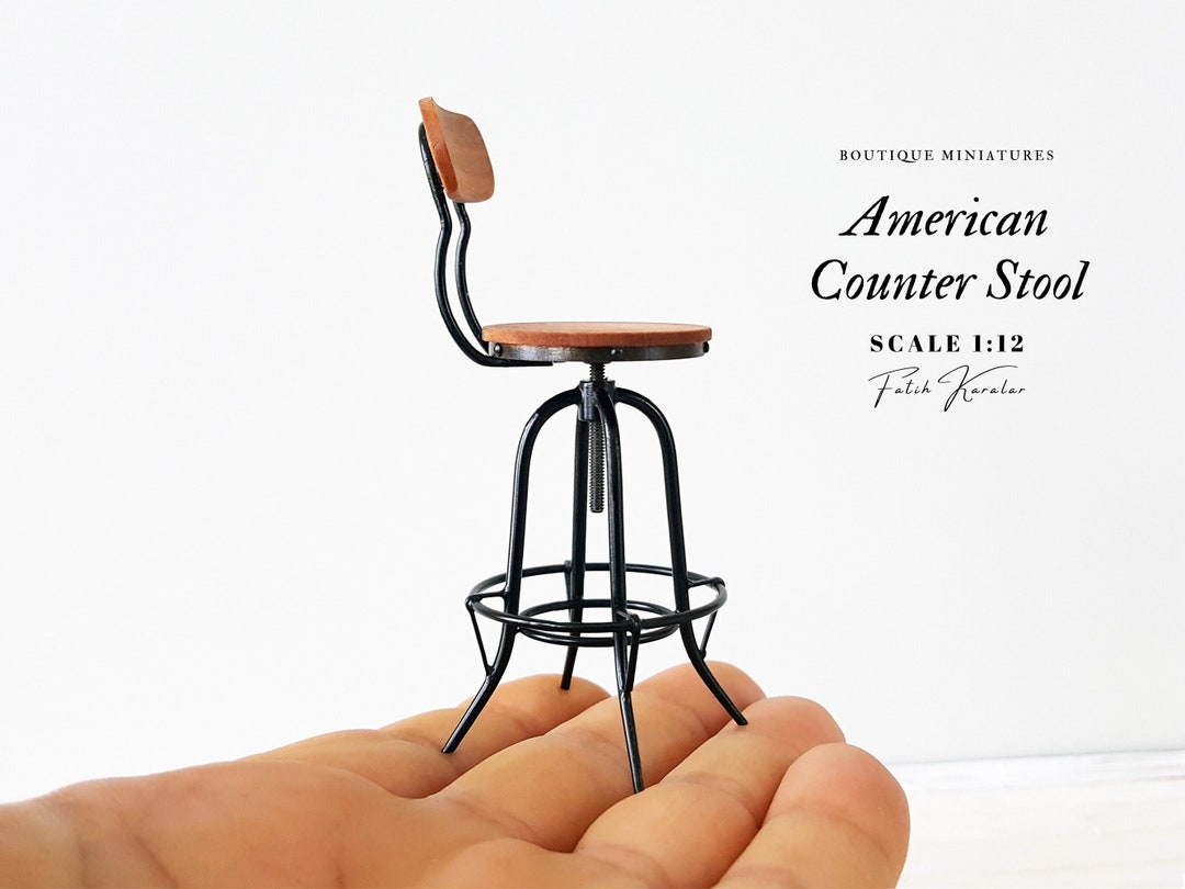 Miniature American Counter Stool, Adjustable Height Swivel Dollhouse ...