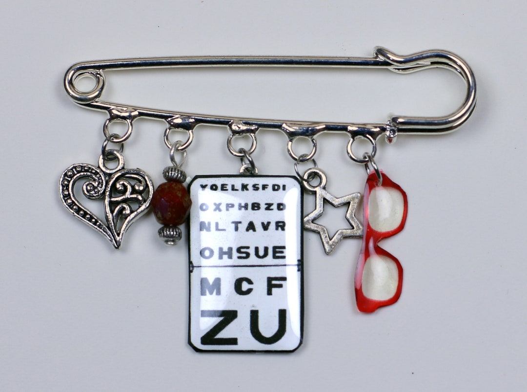 Silver Pin Brooch, Reading Test, Monoyer Scale, Pair of Glasses, Silver ...