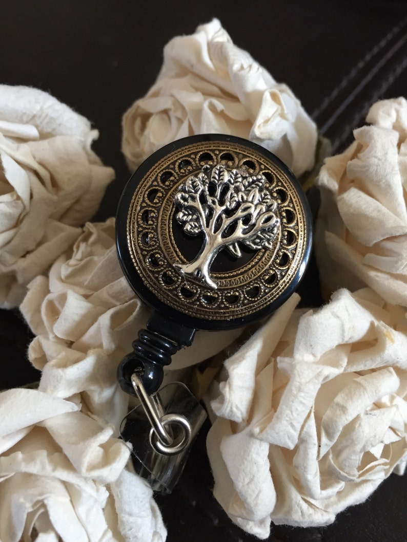 Tree of life badge holder retractable badge reel tree of | Etsy