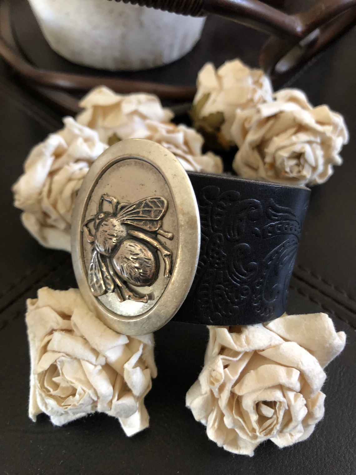 Bumble bee leather cuff bracelet bee bracelet bee gift bee | Etsy