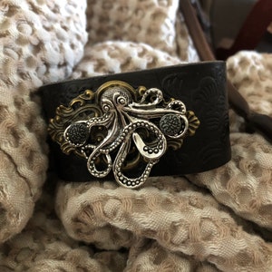 Octopus Leather Bracelet Cuff, Steampunk, the Kraken, Cthulhu, Octopus ...