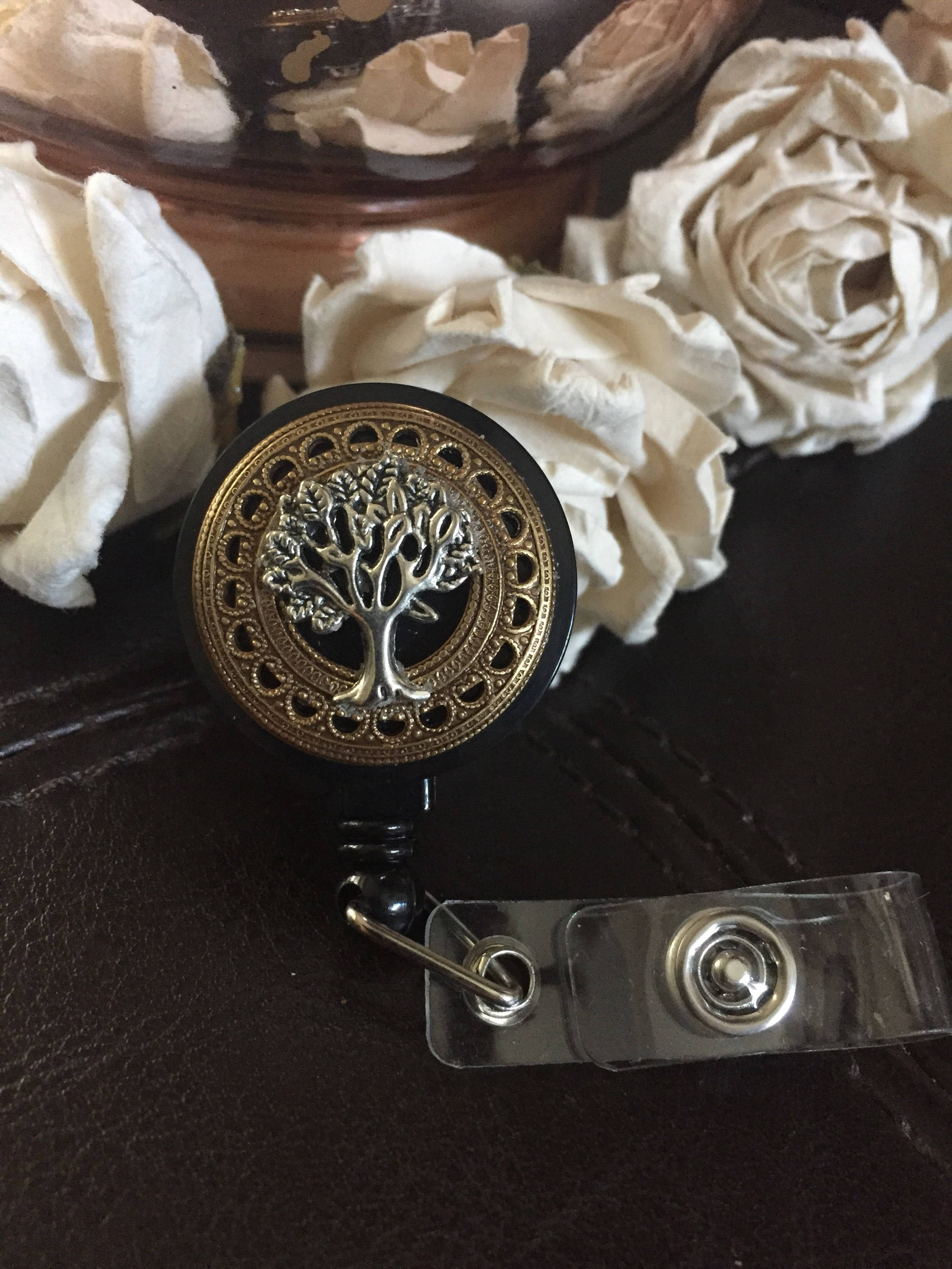 Tree of life badge holder retractable badge reel tree of | Etsy