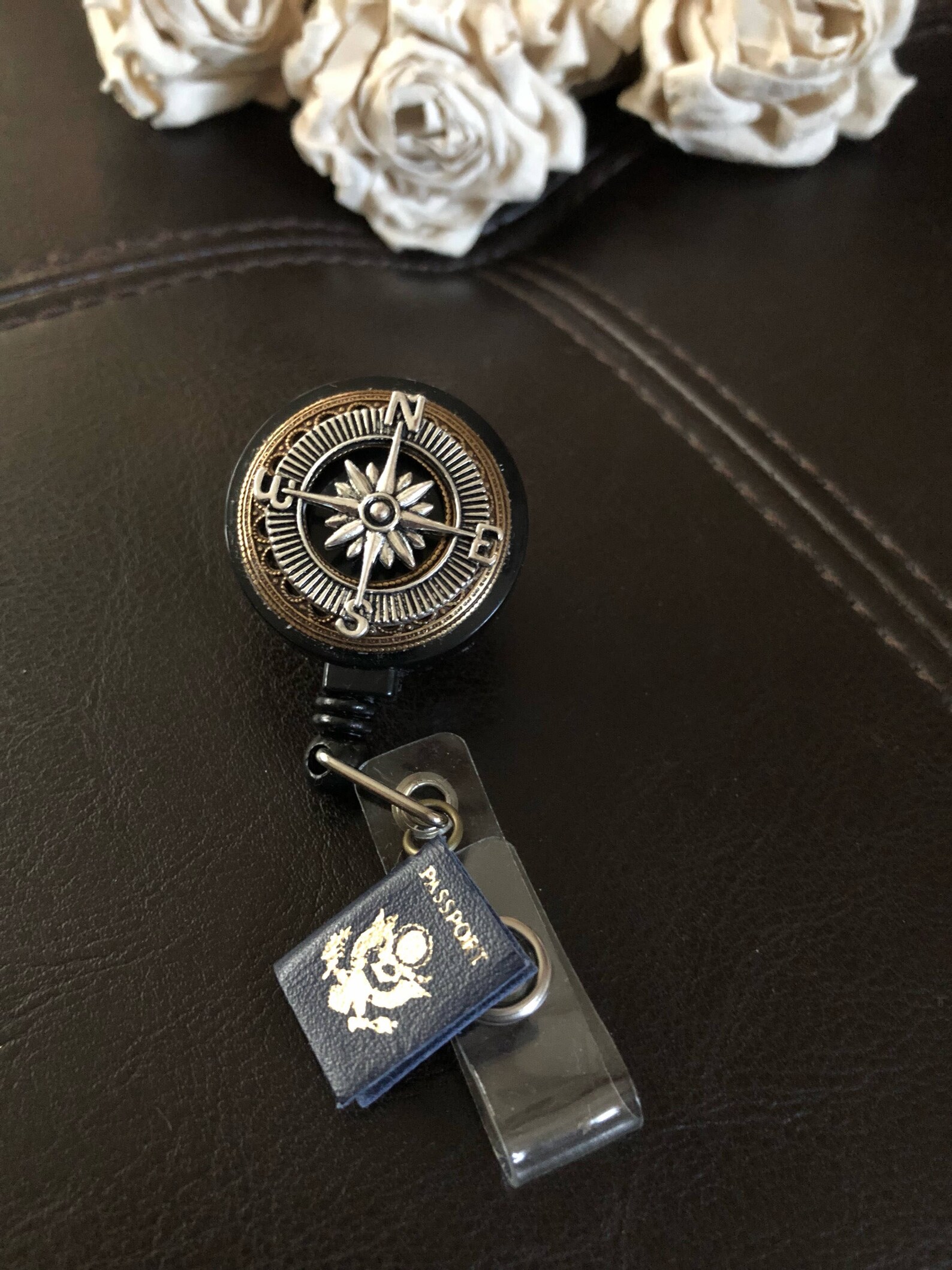 Compass badge reel flight attendant gift pilot gift | Etsy